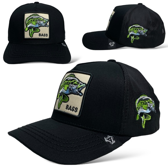 Top Level | Accessories | Mens Bass Fish Embroidered Patch Trucker Hat ...